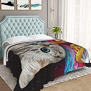 JASMODER Galaxy Space Cat Taco Pizza Throw Blanket Warm Ultra-Soft Micro Fleece Blanket for Bed Couch Living Room