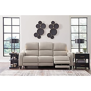 Signature Design by Ashley Mercomatic Casual Leather Match Wall Hugger Power Reclining Sofa with Adjustable Headrest and USB Ports, Light Gray