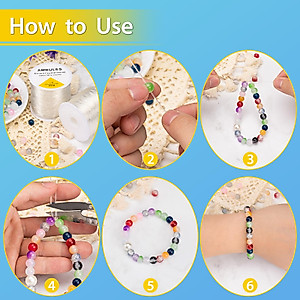 Amrules 2 Rolls 1mm Elastic String for Bracelets, 656 Feet Crystal Stretchy String Clay Bead Cord for Bracelet Beading Necklace Jewelry Crafts Making, White