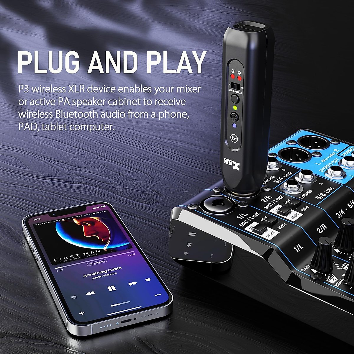 Xvive P3D Wireless XLR Bluetooth Receiver Bluetooth for Mixer, Active PA Systems,DJ Systems (P3D Stereo XLR)
