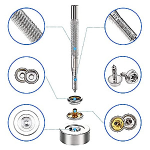 MMOBIEL 153 Pcs Snap Button Kit Screw Snaps Fastener Stainless Steel Heavy Duty for Canvas Upholstery Boat Cover, Furniture, Outdoor, Marine Grade 3/8 inch, 5/8 Socket Incl. Snap Fastener Tool