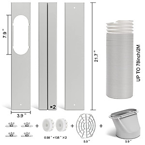 Portable Air Conditioner Window Kit with 5.9” Counter Clockwise Exhaust Hose，AC Window Vent Kit, Adjustable Vertical/Horizontal Sliding Window Kit Plates for AC Unit with 59 Inch Exhaust hose