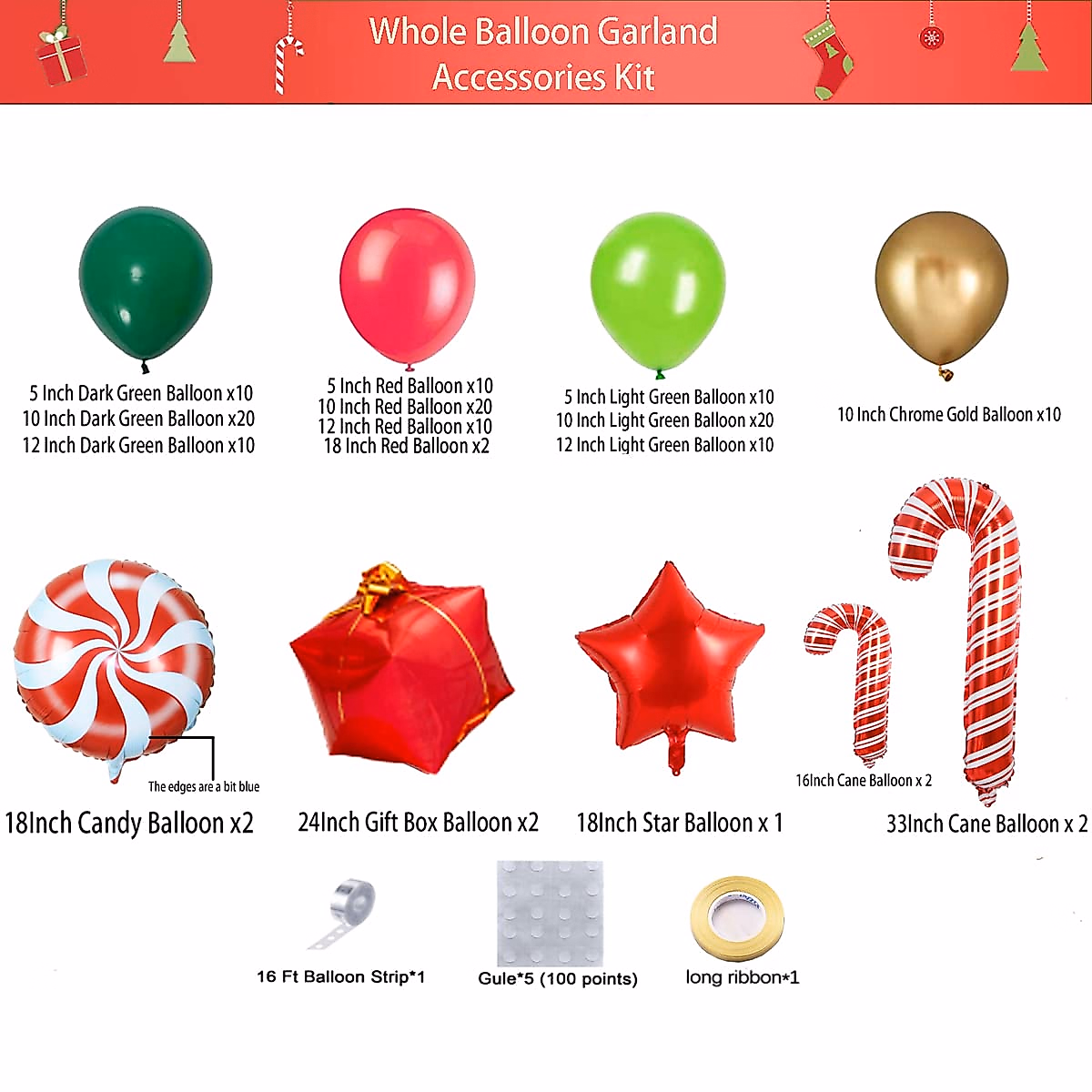 Bonropin Christmas Balloon Garland Arch kit with Xmas Red Gold Dark Green Balloon Fresh Green Balloon and Candy Balloons Gift Box Balloons Red Star Balloons Rich for Christmas Party Decorations