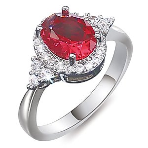 Sdouefos 925 Sterling Silver Red Created Oval Ruby Micro-inlaid Zircon Women's Engagement Ring(US Code 8)