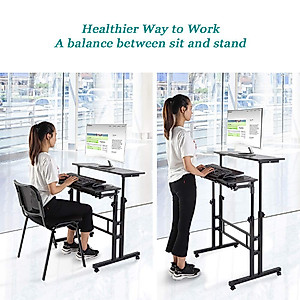 Ejoyous Height Adjustable Stand Up Desk, Mobile Standing Desk Sit to Stand Computer Desk Laptop Table Workstation with Rolling Wheels for Home Office