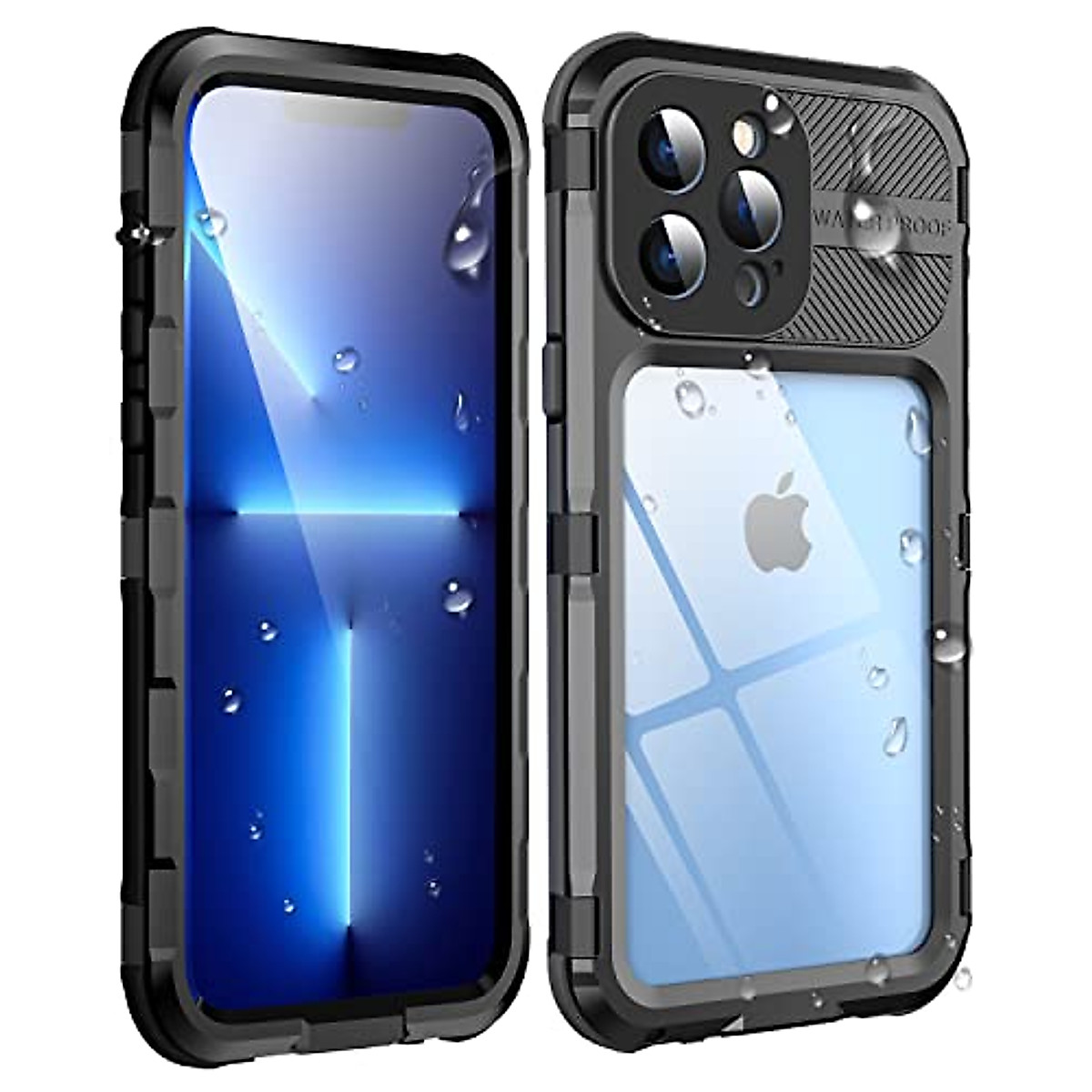 WIFORT iPhone 13 Pro Max Waterproof Metal Case - Built-in [Screen Protector][15FT Military Grade Shockproof][IP68 Water Proof], Full Body Aluminum Protective Dropproof Cover, 6.7" Black