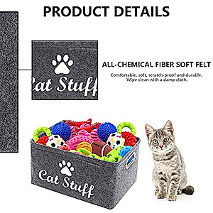 Geyecete Cat Apparel & Accessories/Cat Toys/Pet Supplies Storage Basket/Bin with Handles, Collapsible & Convenient Storage Solution for Office, Bedroom, Closet, Toys, Laundry(Grey)