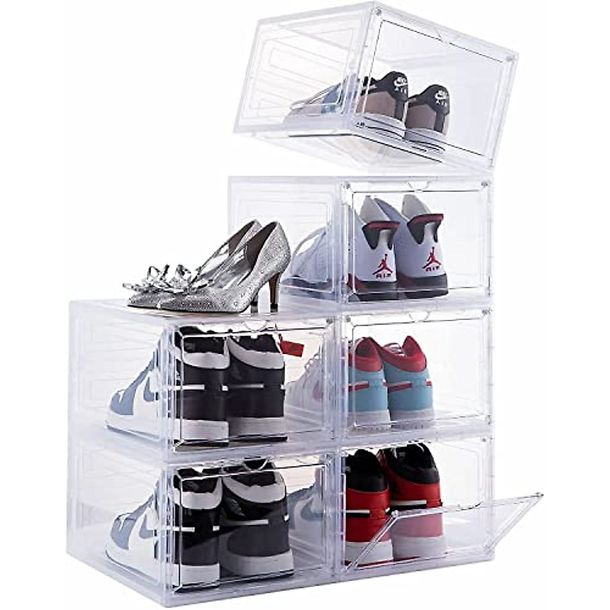 double-door transparent plastic sports shoes stackable storage box drop front