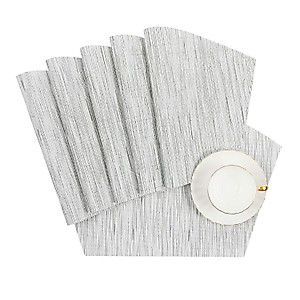 SHACOS Round Table Placemats Set of 5 Wedge Shaped Place Mat with Round Centerpiece Mat Heat Resistant Table Mats Washable (5, Gray White)