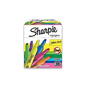 SHARPIE Tank Highlighters, Chisel Tip, Assorted Color Highlighters, Value Pack, 36 Count