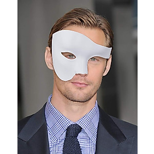 Half Face Men's Phantom Of The Opera Vintage Design Venetian Carnival Masquerade Mask (White)