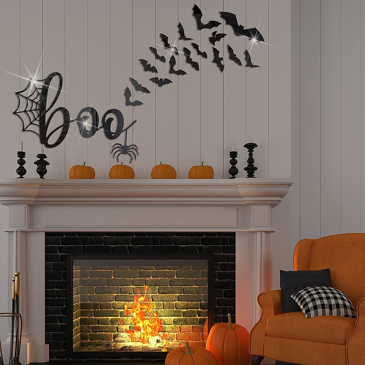 Zonon Halloween Spider Bat Wall Decor Bat Boo Decorations Wall Decal 3D Bats Decor Wall Stickers Self Adhesive DIY Halloween Mirror Decor Removable Spider Acrylic Sticker for Window Wall(Black)