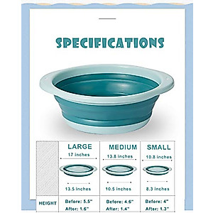 3-Pack Collapsible Wash Basin Set, Baby Kids Wash Basin Dish Tub for Travel Home, 3 Different Sizes Set Space Saving Blue