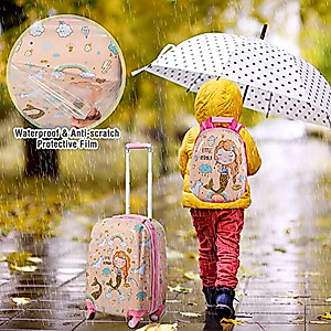 BABY JOY 2 PC Kids Carry On Luggage Set, 12” Backpack & 18” Toddler Suitcase, Hard Shell Travelling Case & Backpack w/ 4 Rotating Casters, Cute Rolling Trolley Case for Boys & Girls (Mermaid)