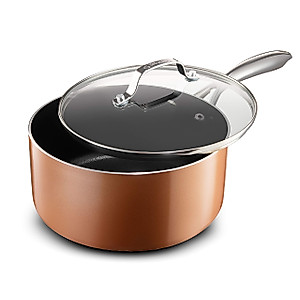 Gotham Steel Copper Cast 2.5 Quart Saucepan with Ultra Nonstick & Durable Mineral Derived & Diamond Reinforced Surface, Stay Cool Handles & Tempered Glass Lid, Oven & Dishwasher Safe, 100% PFOA Free
