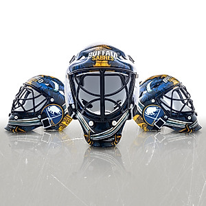 NHL Buffalo Sabres Team Logo Mini Hockey Goalie Mask with Case - Collectible Goalie Mask with Official NHL Logos and Colors