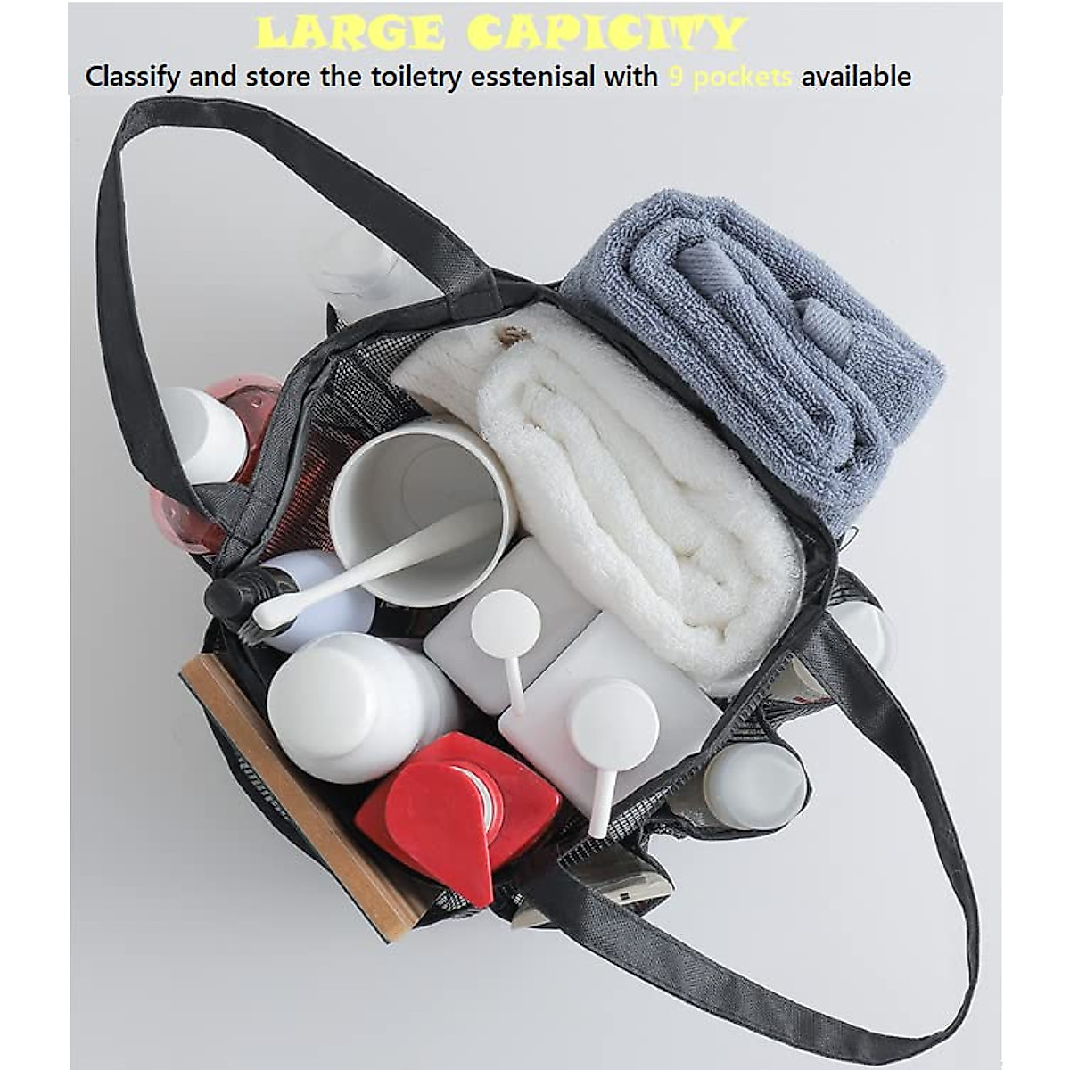 MBVBN Enignic Mesh Shower Caddy Portable for College Dorm Room Essentials, Caddy Organizer, With 8-Pocket Large Capacity For Conditioner, Soap And Other Bathroom Accessories. Camp, Gym, Swim, Beach.