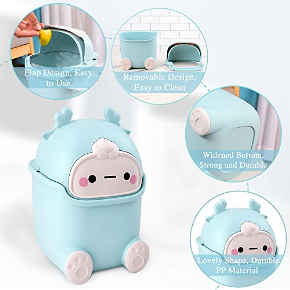 QLFJ-FurDec Cute Desktop Trash Can Wastebasket with 90 Trash Bags, Creative Tiny Countertop Garbage Can with Flip Lid, Small Plastic Storage Bin for Bedroom Bathroom Living Room Dressing Table(Pink)