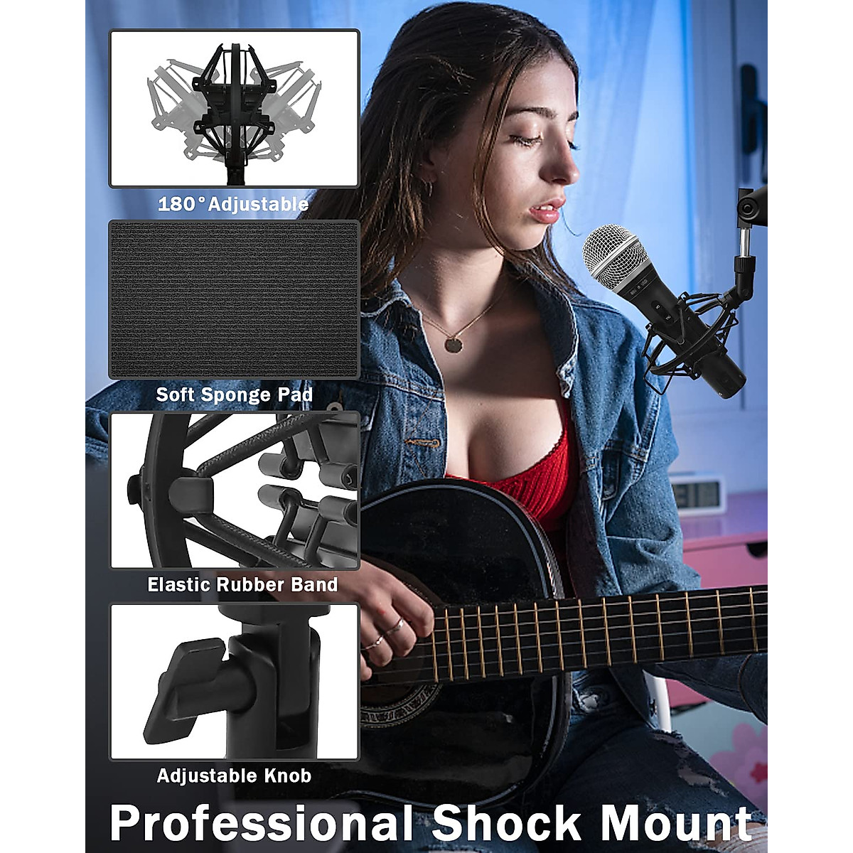 Microphone Shock Mount Mic Holder For Samson Q2U Shure SM58 ATR2100-USB Behringer Xm8500, Mic Clip Holder Mount for Diameter 28mm-32mm Dynamic Microphone Like AT2005-USB Shure PGA48 PGA58, Boseen