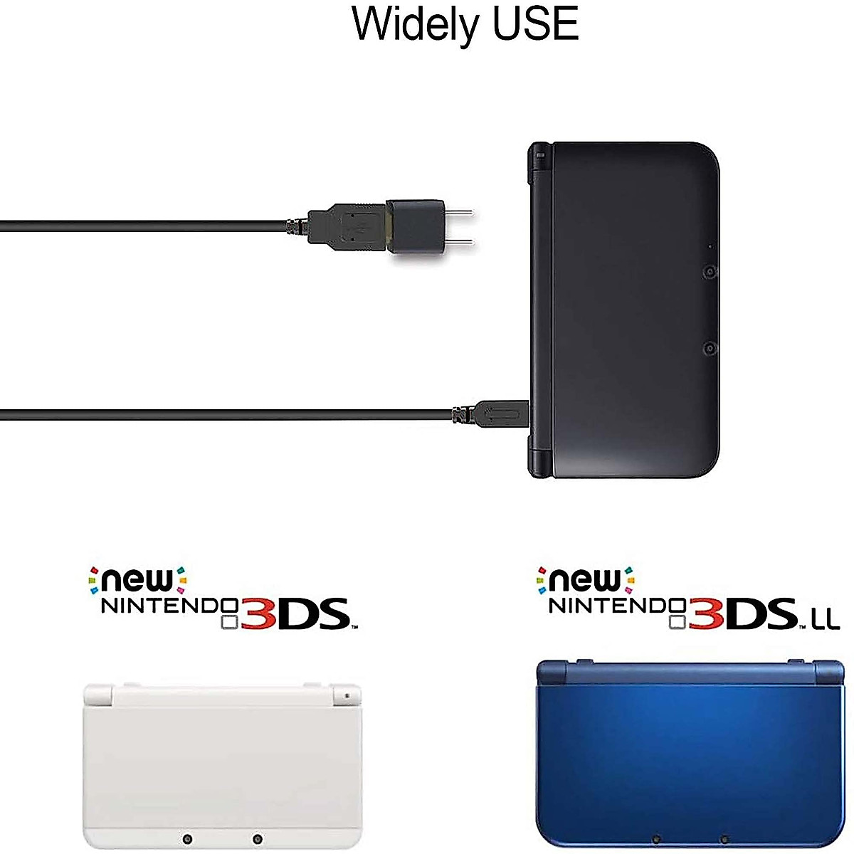 3DS Charger Bundle, 1 Pack Charger and 1 Pack Charging Cable for Nintendo New 3DS XL New 3DS 3DS XL 3DS New 2DS XL New 2DS 2DS XL 2DS DSi DSi XL