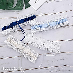 Lace Wedding Garters for Bride with Bow Stretch Prom Leg Garter for Women Girls (White)