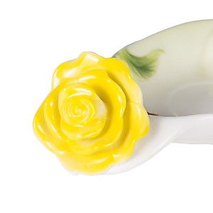 YBK Tech Creative 3D Rose Bone China Ceramic Coffee Mugs Afternoon Tea Cup and Saucer Set (Yellow)