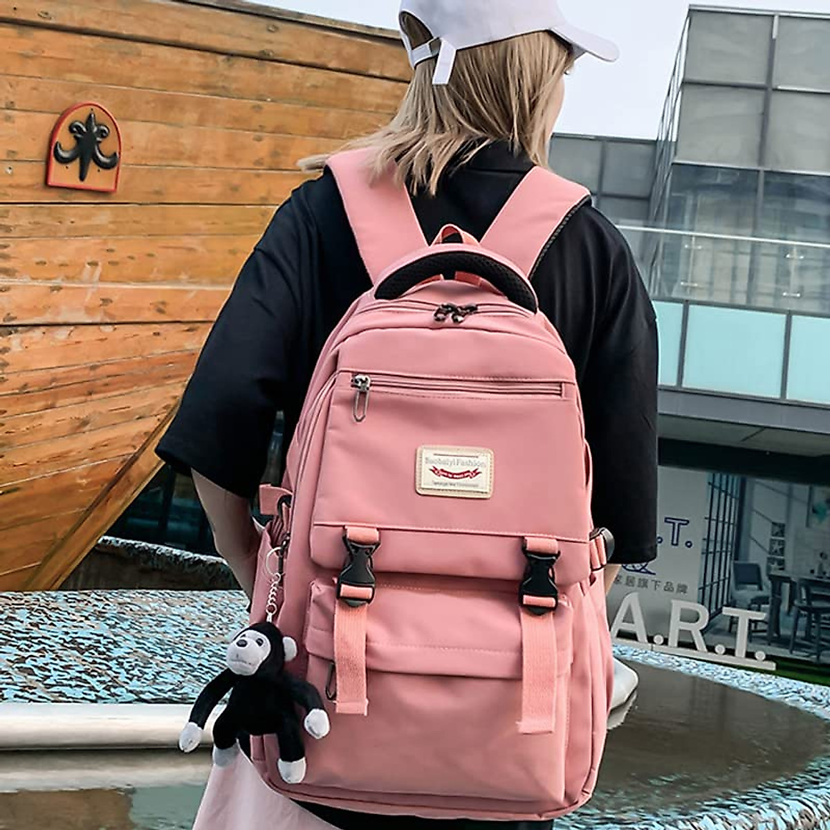 JARKJARD Cute Aesthetic Backpack for Girls Kawaii Backpack for School College Backpack Large Capacity Bookbags for Girls Women Students Casual Travel Daypacks(Pink)