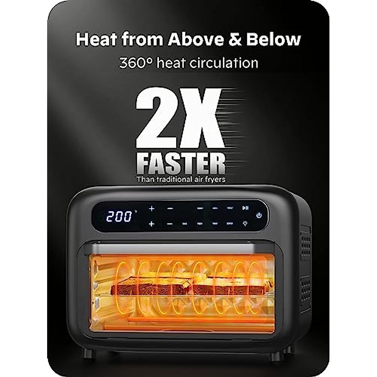 Silonn Air Fryer Oven, 2-in-1 Smart Air Fryer Toaster Oven Combo, 14QT Stainless Steel Air Fryer Oven with Digital Countertop, Natural Convection Roast Bake, Black