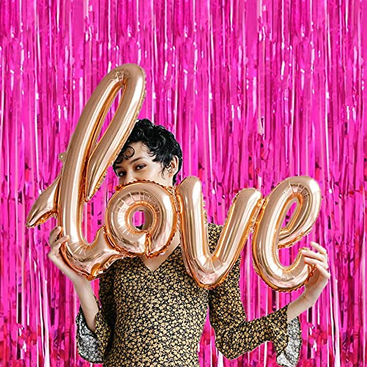 2pcs 3.2ft x 8.2ft Hot Pink Metallic Tinsel Foil Fringe Curtains for Birthday Wedding Bridal Shower Baby Shower Bachelorette Celebration Party Decorations