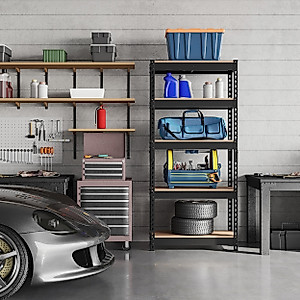 Yaheetech Storage Shelves 5 Tier Garage Shelving Heavy Duty Garage Shelves Adjustable Metal Shelving Unit Utility Rack Industrial Shelving for Warehouse Pantry Closet, 27.5"W x 12"D x 60"H, Black