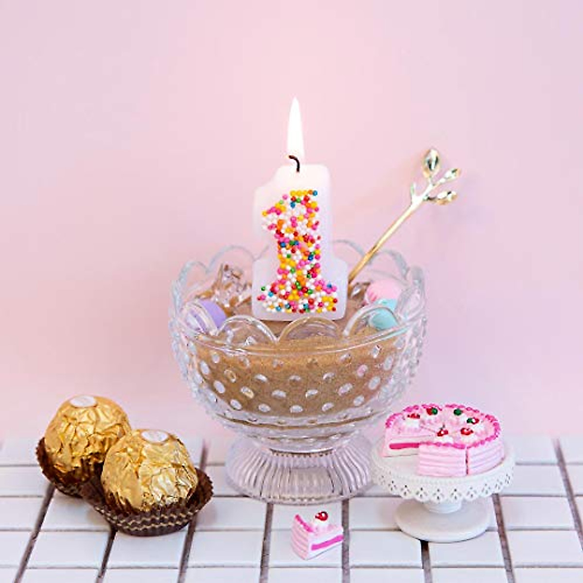 Sweety Colorful Candy Number Cake Topper Candle for Brithday Party Baby Shower and Wedding Party Supplies Favor (One)