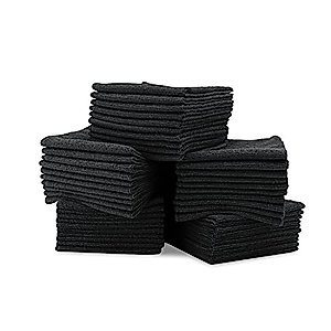 12" x 12" Microfiber Cleaning Cloths (50 Pack) - Reusable Towels, Wash Rags, Dust Cloth, All-Purpose: Kitchen, Dish, Cars, Shop, Glass (Black)