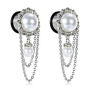 TBOSEN 1 Pairs Bead Chain Style Dangle Gauges Ear Tunnels Plugs Stainless Steel Ear Gauges Expander Stretcher Screwed Ear Tunnels for Size 2g(6mm)-5/8''(16mm)