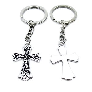 100 Pieces Keychain Keyring Door Car Key Chain Ring Tag Charms Supplies WW7O4Y Cross