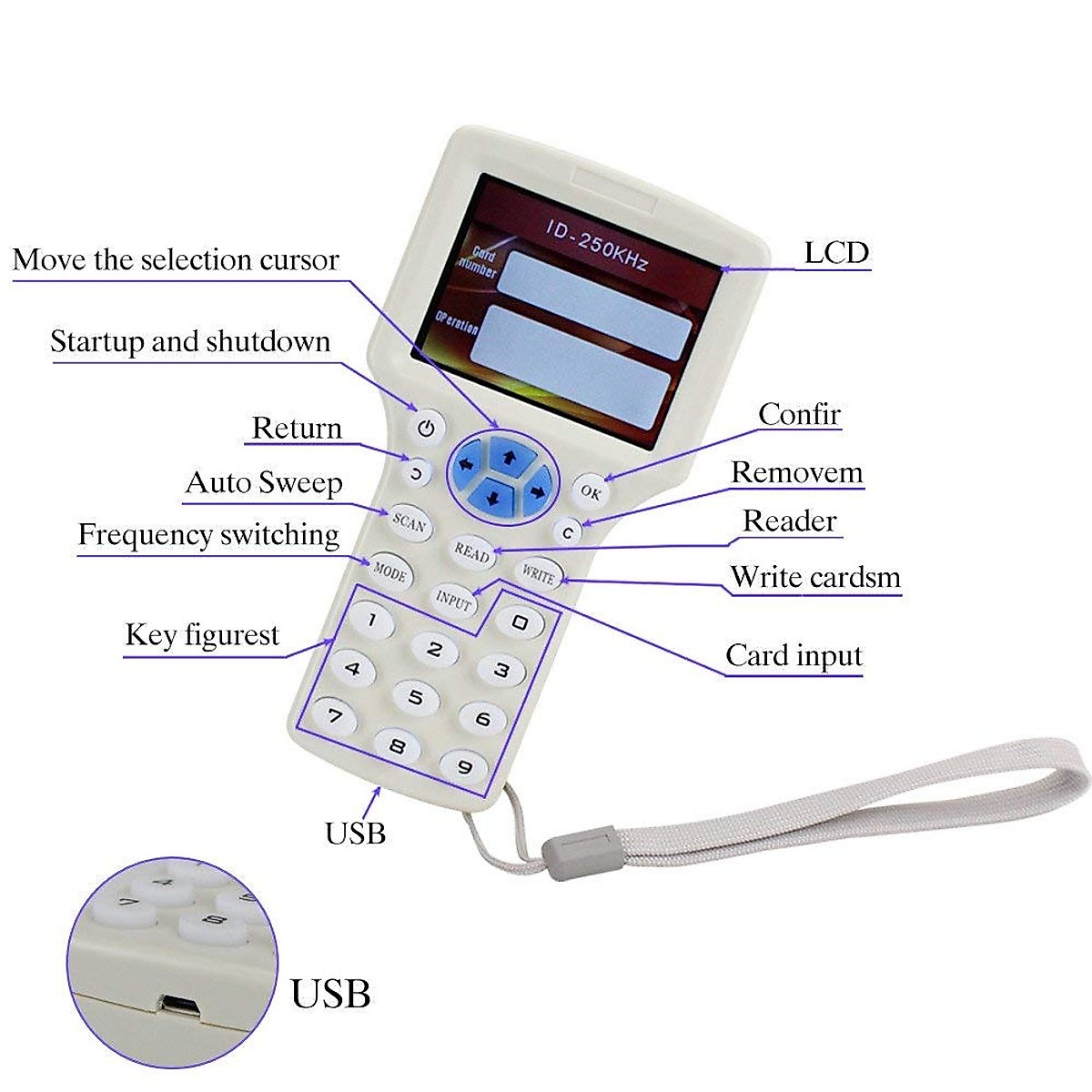 JYT-TOOLS RFID NFC Copier Reader Writer Cloner English 10 Frequency Programmer for ID IC Card/keyfob and 13.56mhz UID Key Access Control System