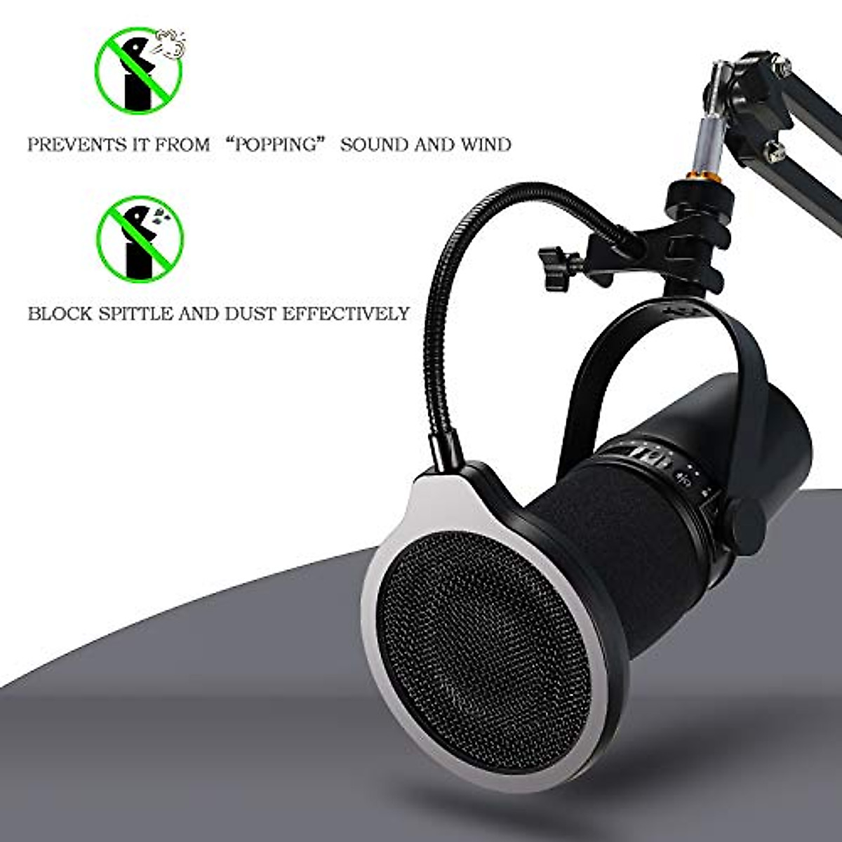 YOUSHARES Pop Filter - 4 Inch 3 Layers Metal Windscreen with Flexible 360° Gooseneck Clip Mic Mask Shield Compatible with Shure MV7 Mic