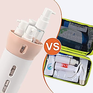CHIVENIDO 4 in 1 Travel Dispenser, Travel Shampoo and Conditioner Dispenser, Refillable Travel Bottles for Toiletries, Muti Pump Bottle Toiletry Bottles for Traveling (Pink)