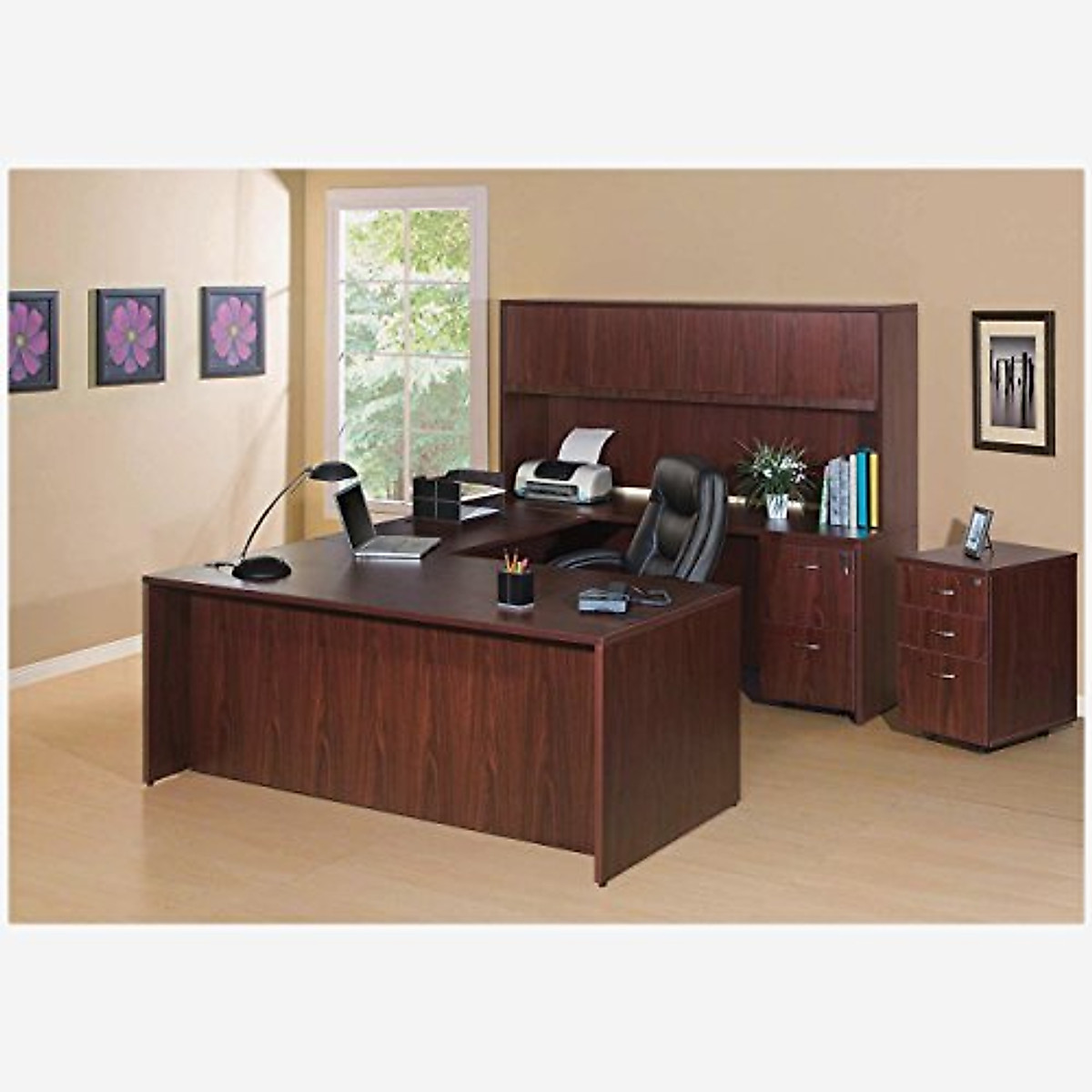 Lorell Bow Front Desk Shell, 72 by 36 by 29-1/2-Inch, Mahogany