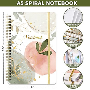 Tersus Spiral Notebook - 3 Pack A5 Notebook, 6'' x 8.3'', Journal for Women, Ruled Journal Notebook, 80 Sheets/160 Pages, Spiral Notebook
