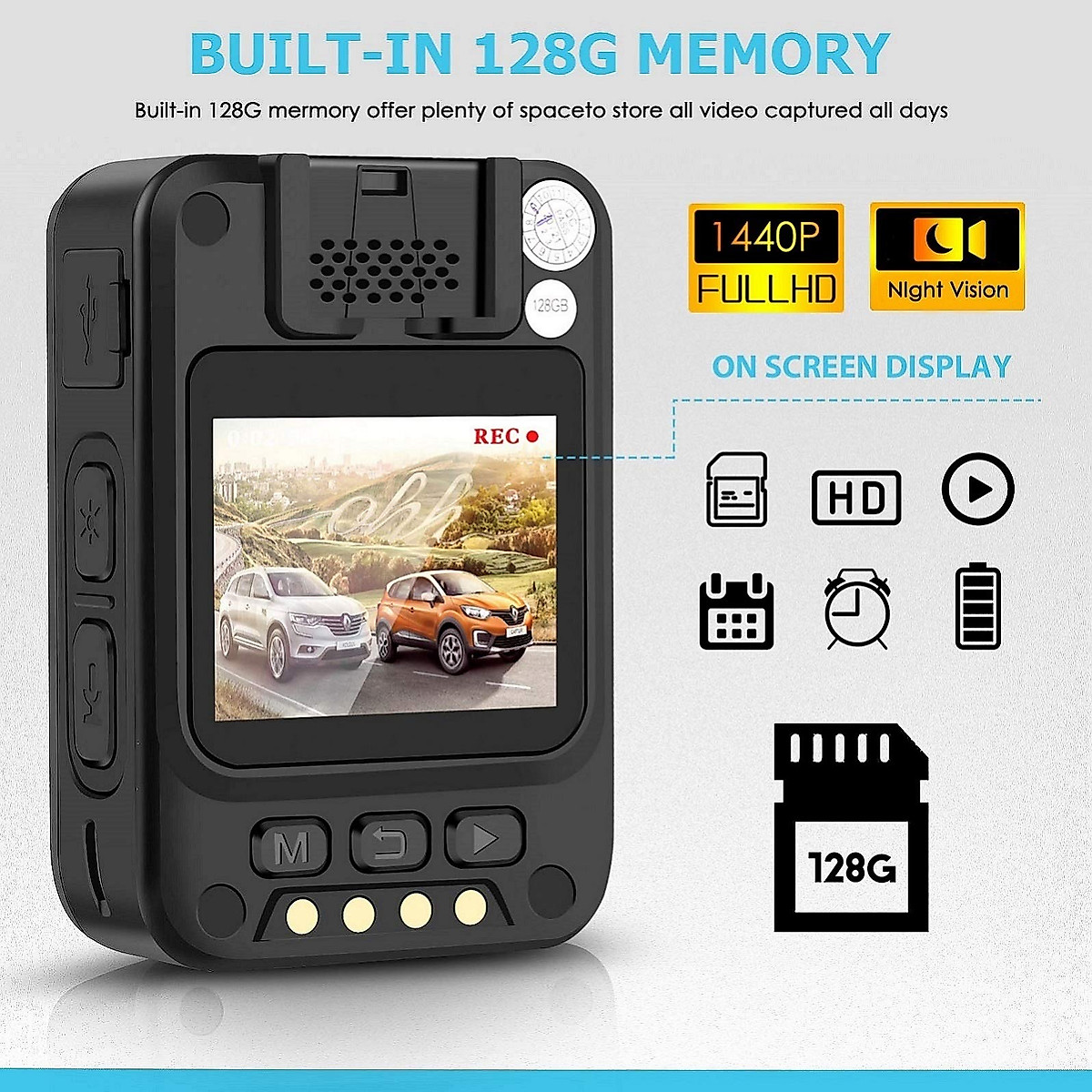 OMMC K3 1440P HD Police Body Camera,Portable Body Camera with with Audio Recording Wearable,Night Vision, 128G Memory Body Worn Camera for Law Enforcement,Personal Use