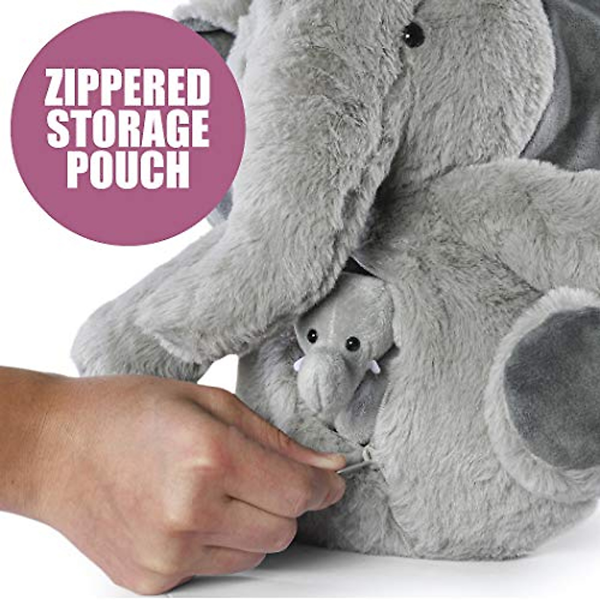 PREXTEX Plush Elephant Toys Stuffed Animal w/ 3 Elephant Baby Stuffed Animals - Big Elephant Zippers 3 Little Plush Baby Elephant - Elephant Plush Toys for Kids 3-5 - Great Gift for Elephant Lovers
