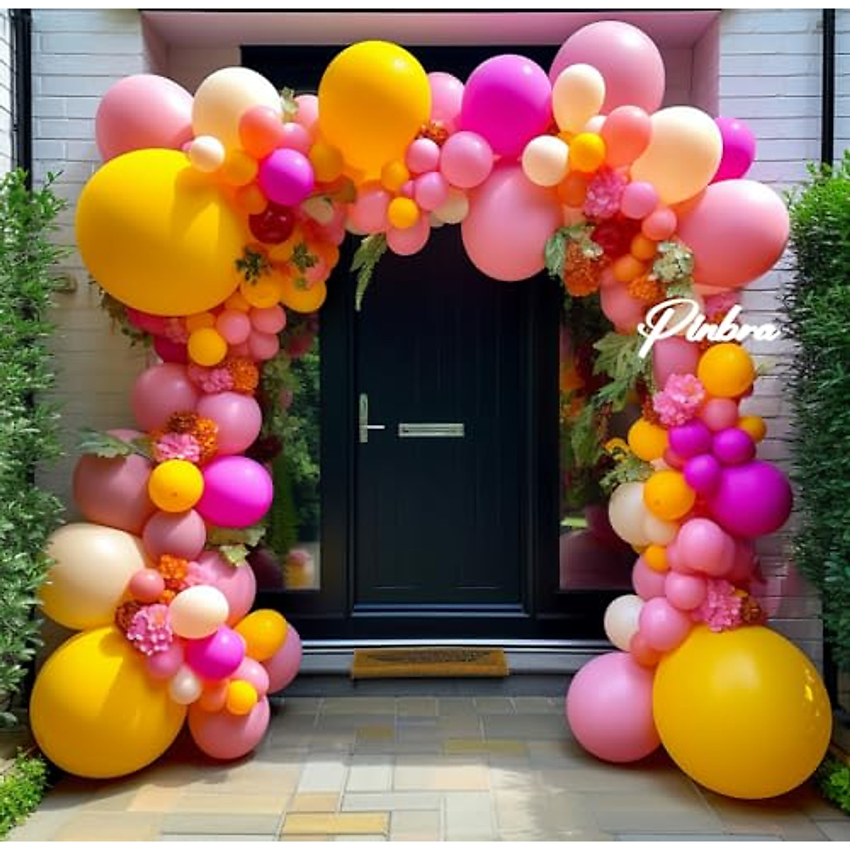 Pink Yellow Balloon Garland Hot Pink Matte Orange Pastel Purple Yellow Double Stuffed Lavender Balloon Arch Kit Latex Party for Baby Shower Birthday Wedding Flamingo Party