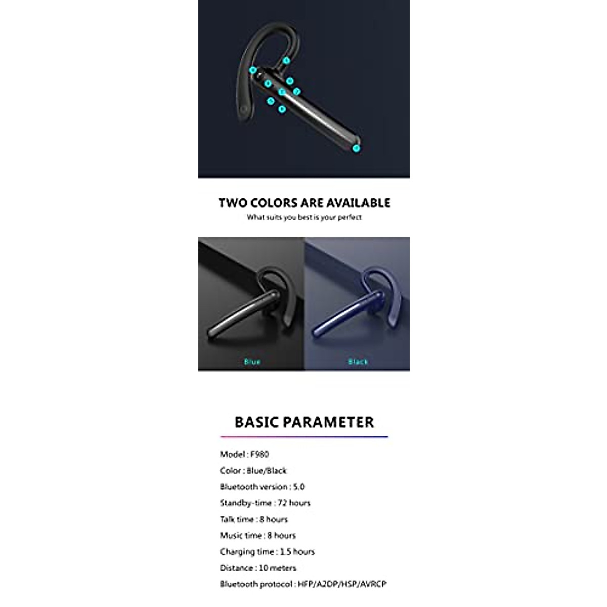 2022 Newest Bluetooth Headset with Microphone Best Blue Tooth Earbuds with Mic for Cell Phones - Noise Canceling