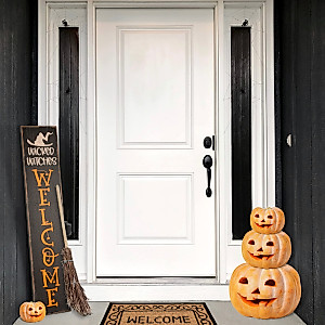 National Tree Company Hanging Porch Sign, Black, 'Wicked Witches Welcome', Wooden Construction, Halloween Collection, 39 Inches