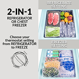 Nostalgia Classic Retro 3.5 Cu.Ft. Chest Freezer and Refrigerator All in One, Includes Rolling Wheels, Portable, Indoor/Outdoor, Lock and Keys, Removable Basket, Adjustable Temperature Dial with Gauge