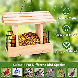 Bird Feeders for Outdoors Hanging - Wooden Bird Feeder Hopper, Cardinal Bird House Feeder, Large Bird Feeder with Suet Holder for Outside, Wild, Outdoors Hanging Pole
