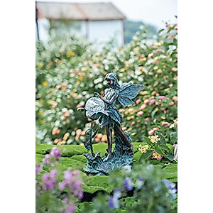 TERESA'S COLLECTIONS Large Garden Fairy Outdoor Statue, Solar Garden Sculptures & Statues with Crackle Glass Globe, Bronze Patina Garden Art for Lawn Patio Balcony Decor 13.2 inch