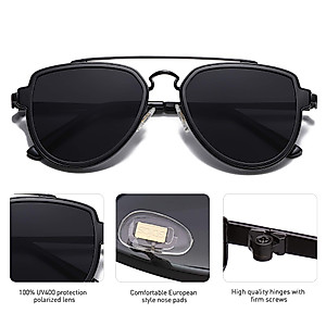 SOJOS Retro Polarized Double Bridge Sunglasses for Men Women Mirrored Lens SJ1051 with Black Frame/Grey Lens