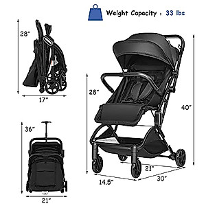 BABY JOY Lightweight Baby Stroller, Infant Stroller w/Easy One-Hand Fold, Adjustable Backrest/Footrest/Canopy, 5-Point Harness & Storage Basket, Compact Toddler Travel Stroller for Airplane (Black)