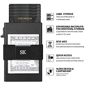 Sykorvon Minimalist Card Holder Wallet for Men, Aluminum Slim Metal Wallet with Money Band, RFID Blocking Pop Up Wallet, Holds 12+ Cards Plus Cash…
